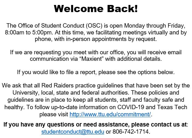 Office of Student Conduct | Office of Student Conduct | TTU